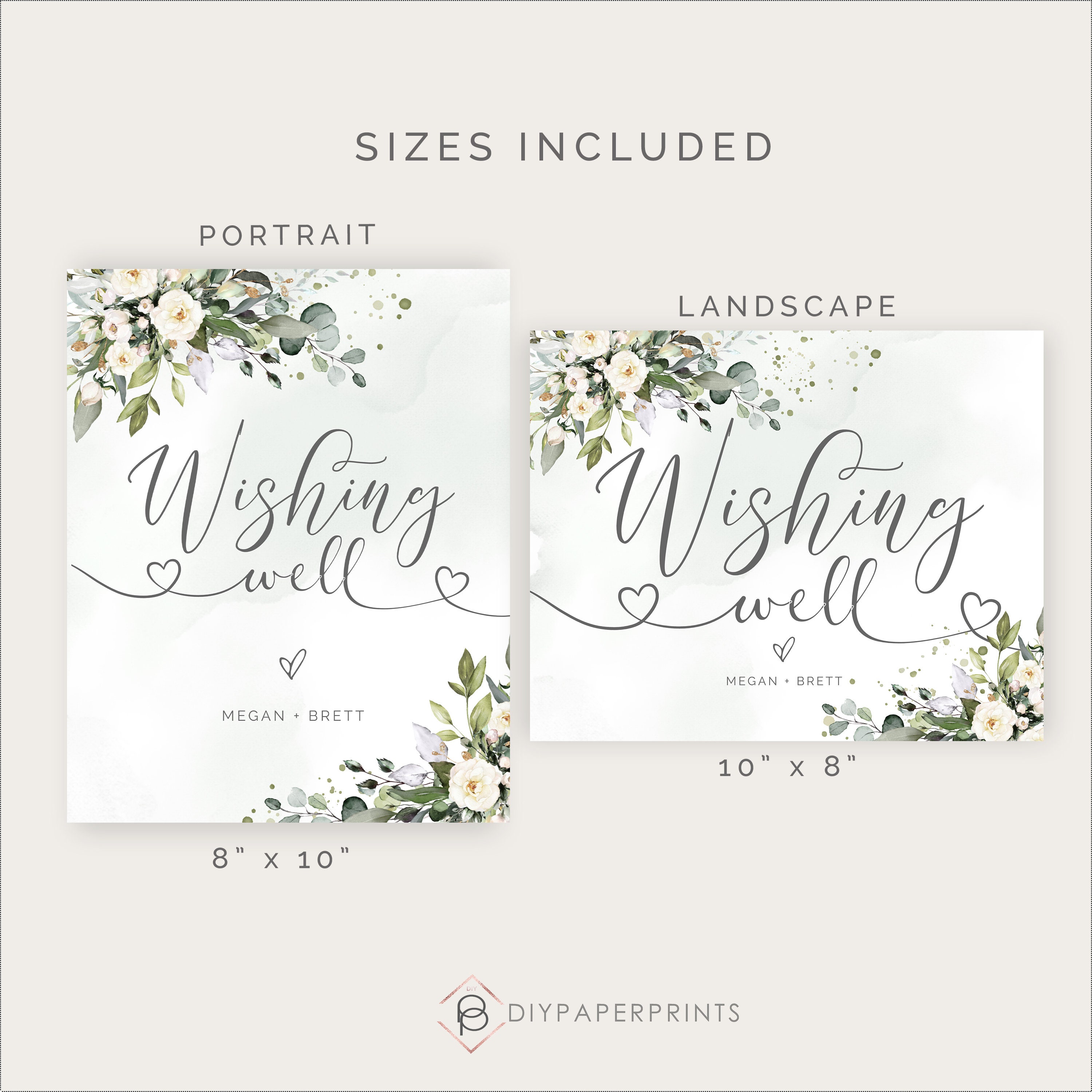 Wishing Well Sign Template Greenery Eucalyptus Water color | Etsy