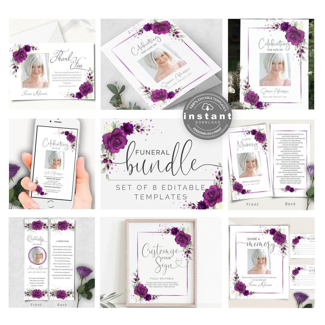 Funeral Bundle Set, Celebration of Life, Funeral Memorial Pack, in ...