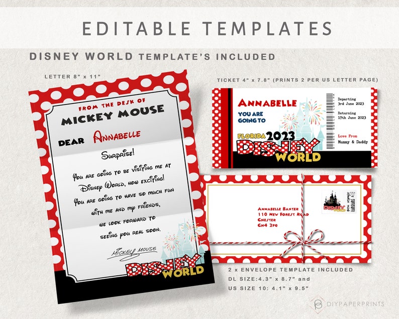 Editable Reveal Letter Vacation Trip Dworld and Dland Mickey - Etsy