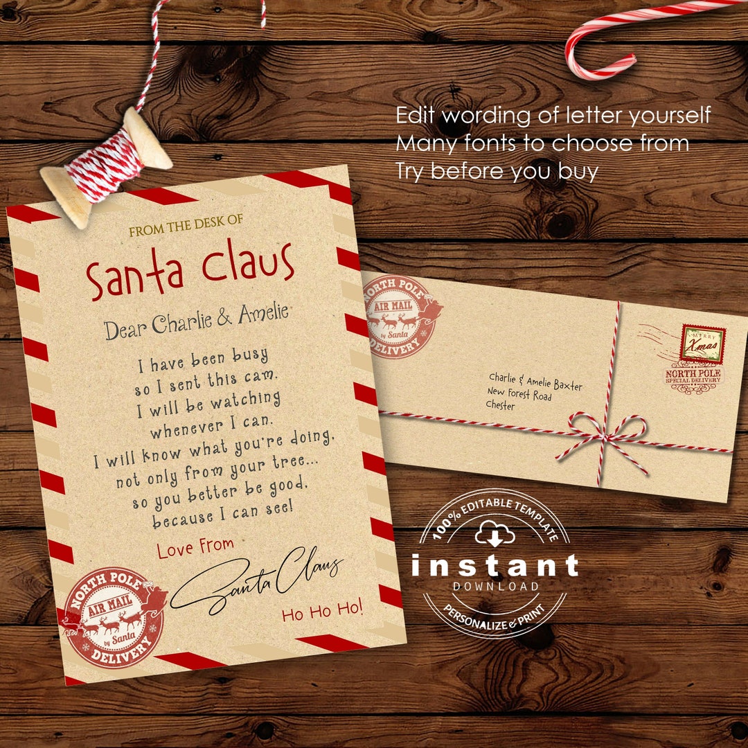 Santa Letter for Santa Cam, Printable Letter From Santa Claus, Santa ...