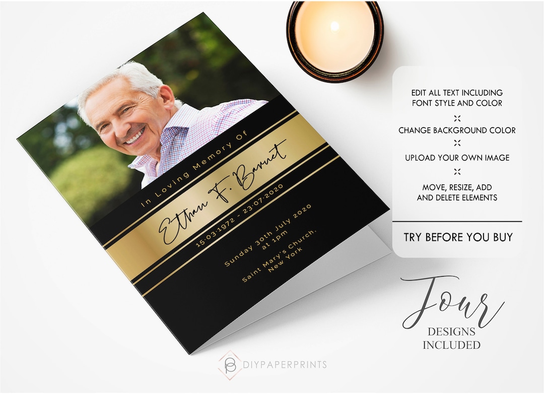 Editable Funeral Program Template, Memorial Service (digital Download ...