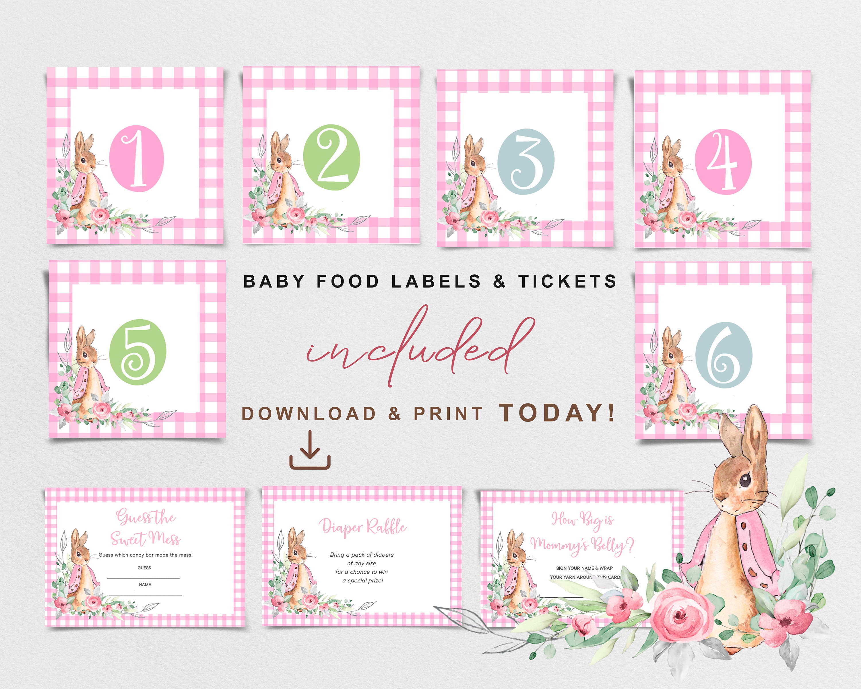 Peter Rabbit Baby Shower Games Bundle, Pink Peter Rabbit Baby Shower ...