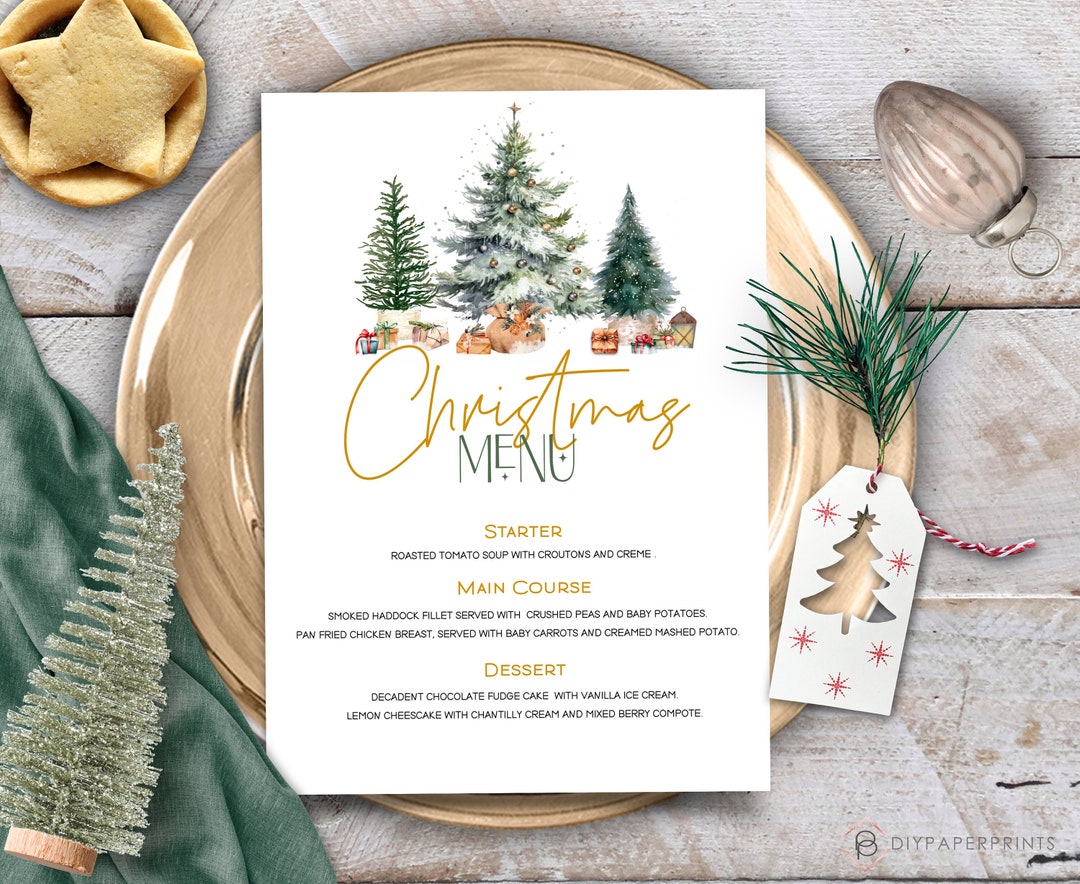 Christmas Menu Card, Holiday Menu Template, Printable Menu, 5" X 7 ...