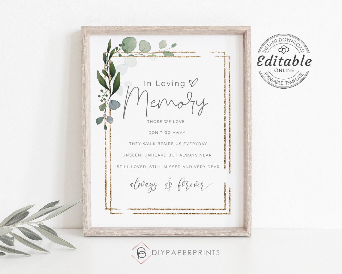 In Loving Memory Sign, Greenery Funeral Loving Memory Sign, Printable ...