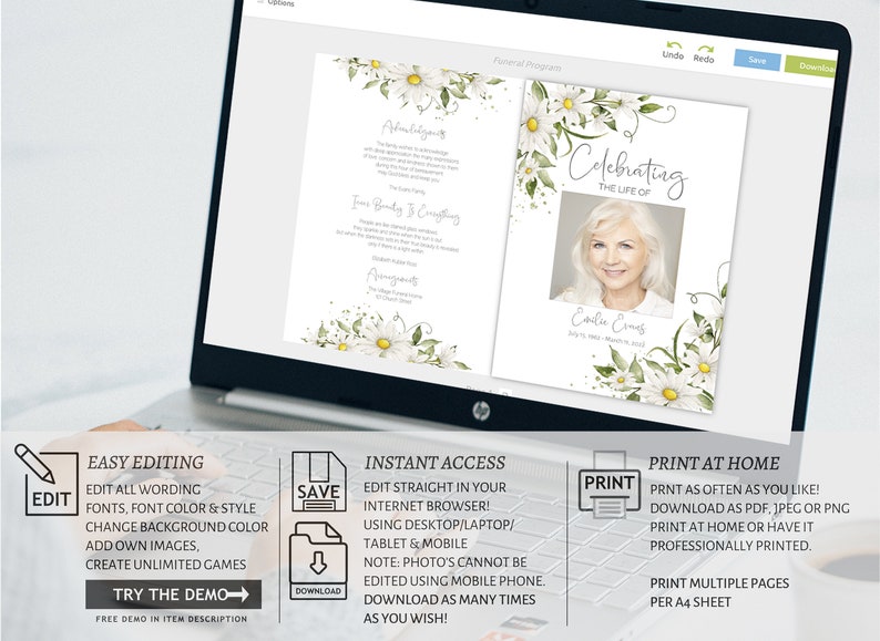 Editable Funeral Program Template, Daisies Funeral Memorial, Printable ...