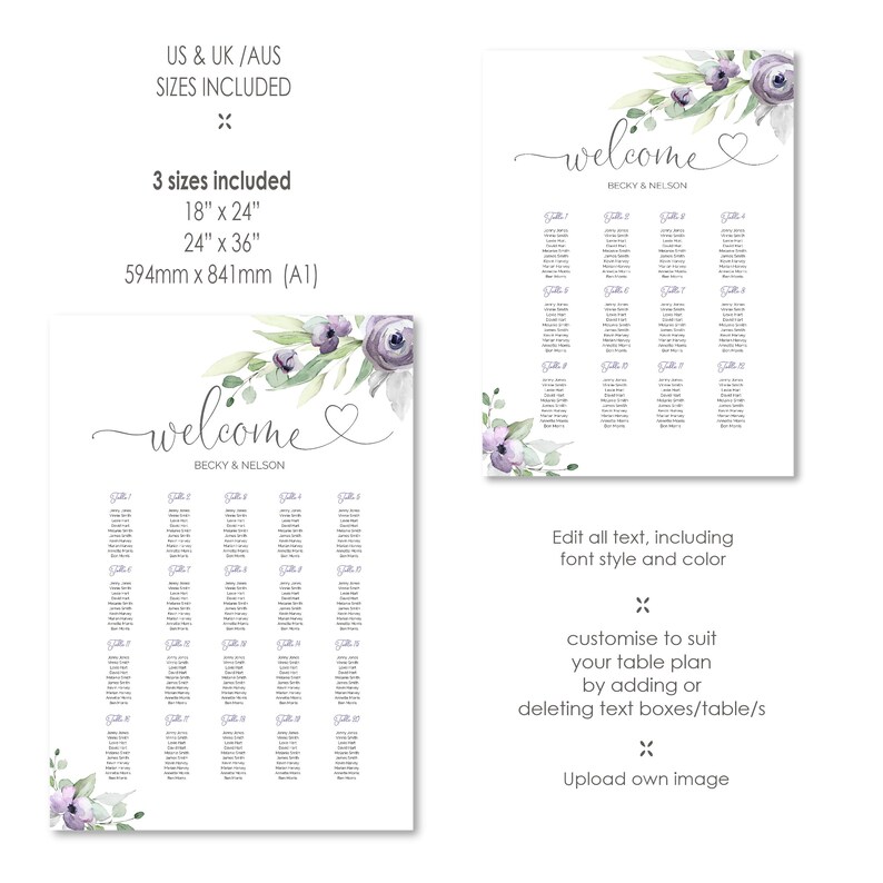 Purple Wedding Table Plan Purple Wedding Seating Chart - Etsy UK