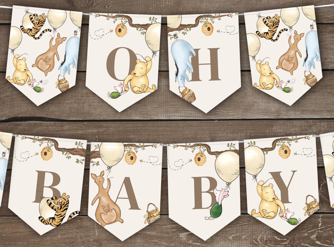 Winnie the Pooh Baby Shower Banner: Editable Party Garland Bunting ...