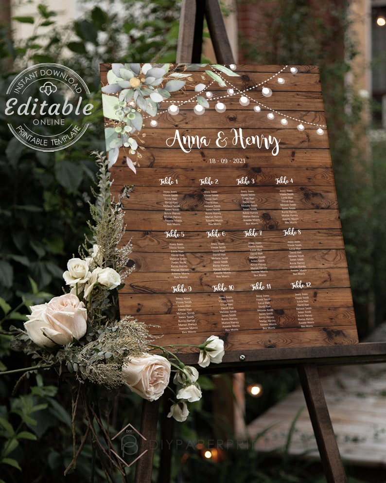 Rustic Wedding Seating Chart Greenery Wedding Table Plan - Etsy