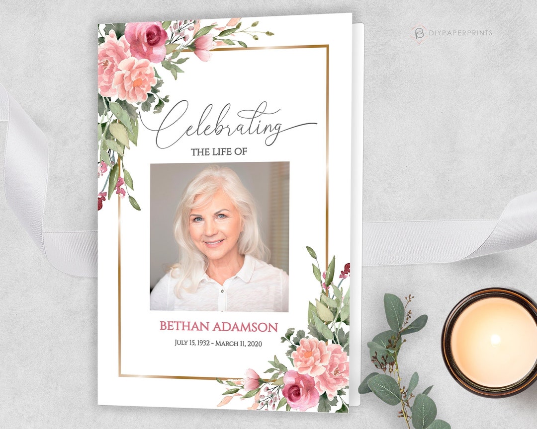 Funeral Program Template Editable Pink Funeral Memorial - Etsy