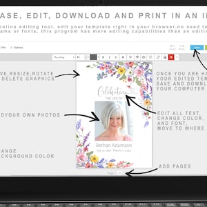 Editable Funeral Program Template Wildflowers, Yellow Pink Purple ...