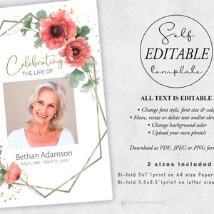 Editable Funeral Program Template, Funeral Memorial, Poppies Order of ...