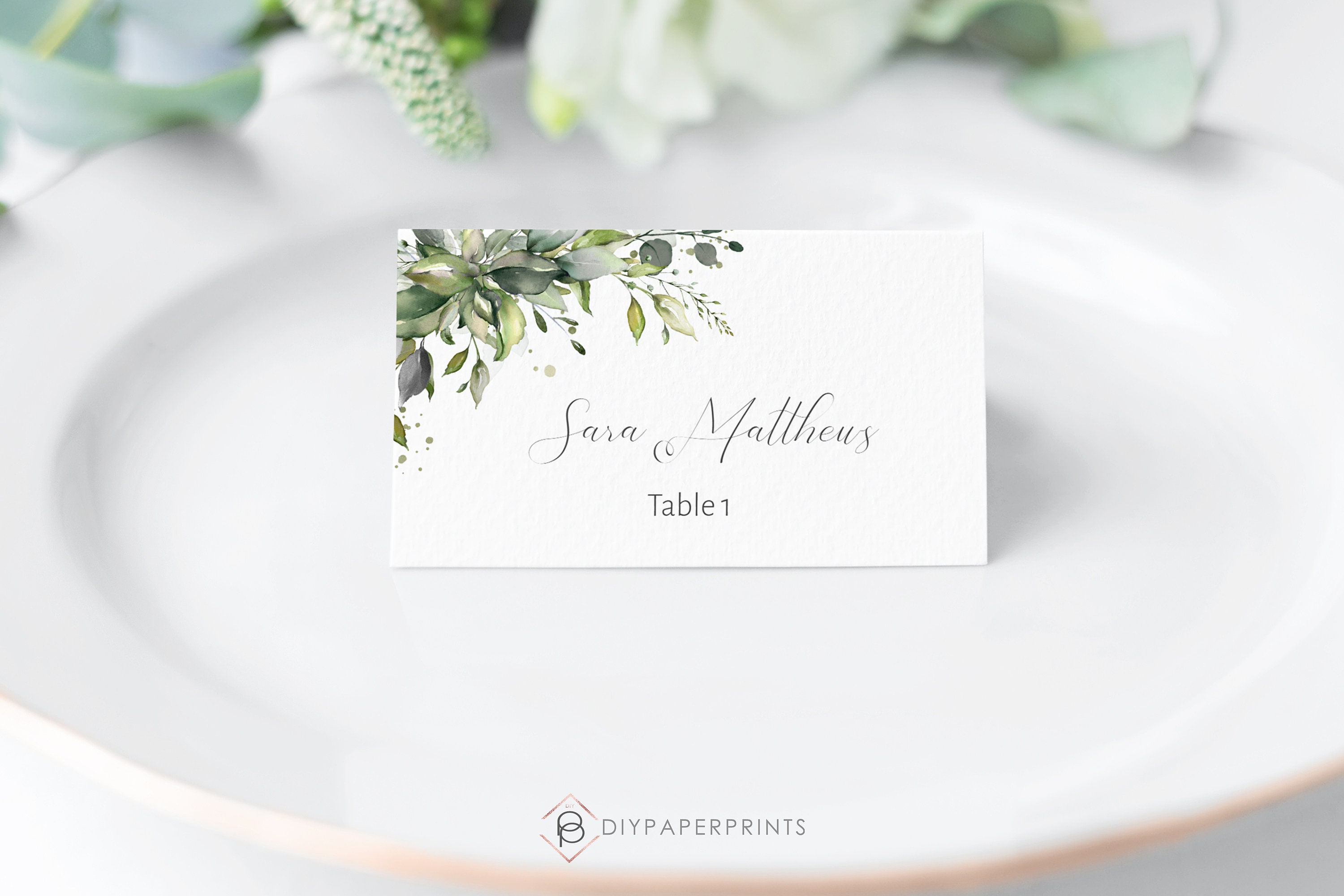 Greenery Place Card Template Wedding Escort Card Printable - Etsy