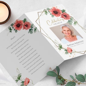 Editable Funeral Program Template, Funeral Memorial, Poppies Order of ...