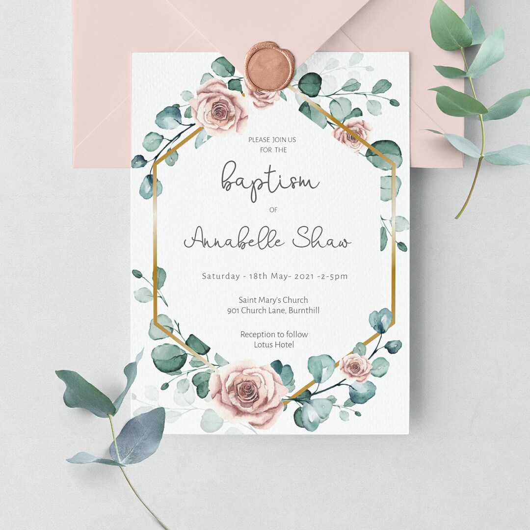 Baptism Invitation Template, Girl Baptism Invite, Girls Christening ...