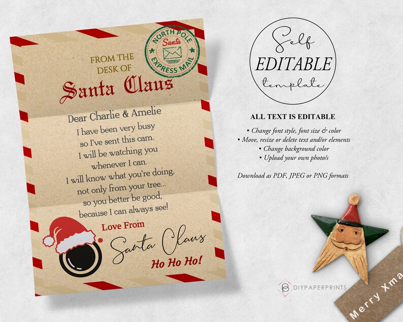 Editable Santa Cam Letter Instant Download, Printable Santa Cam Letter ...