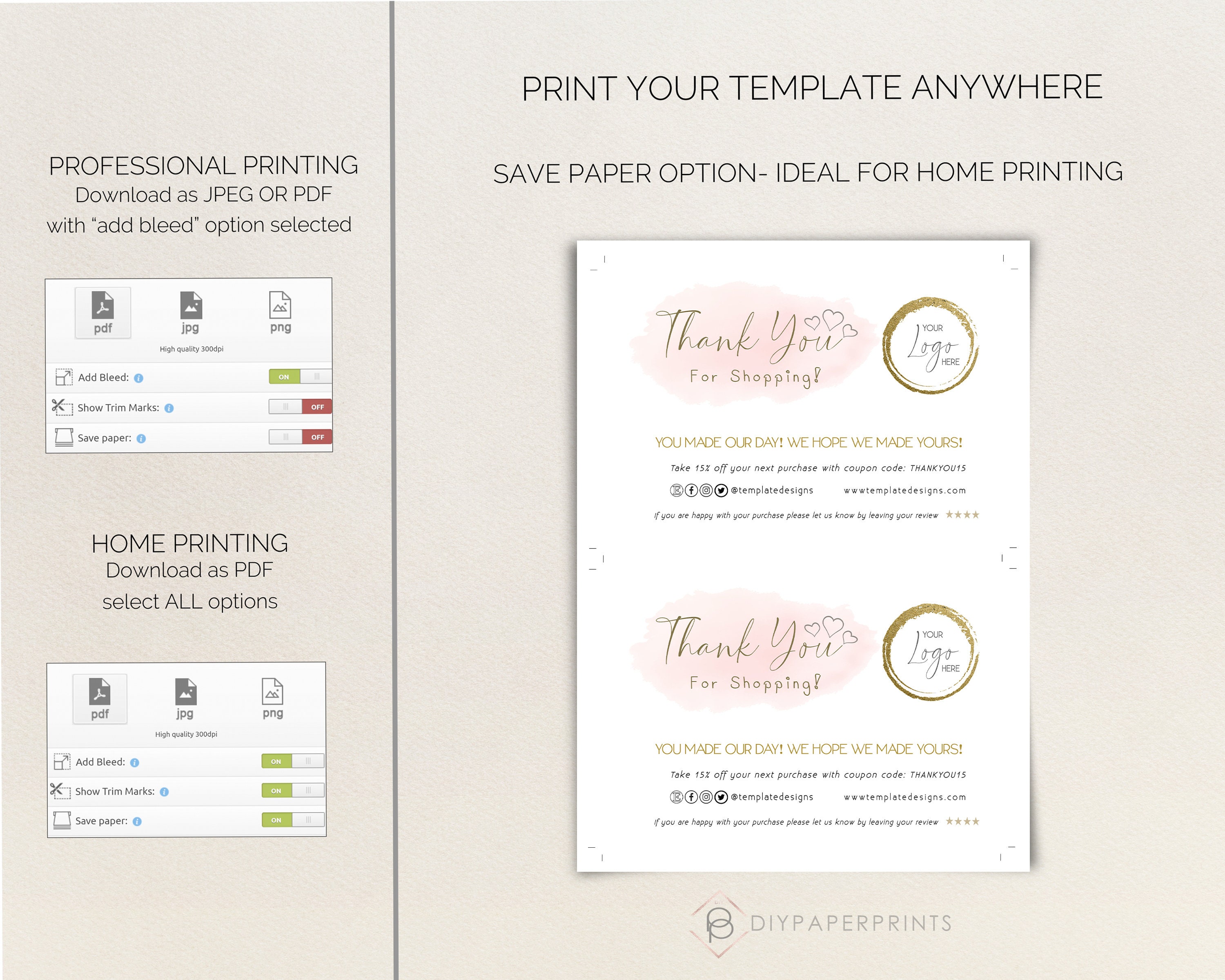 ADD YOUR LOGO editable Business Thank You Insert Card | Etsy