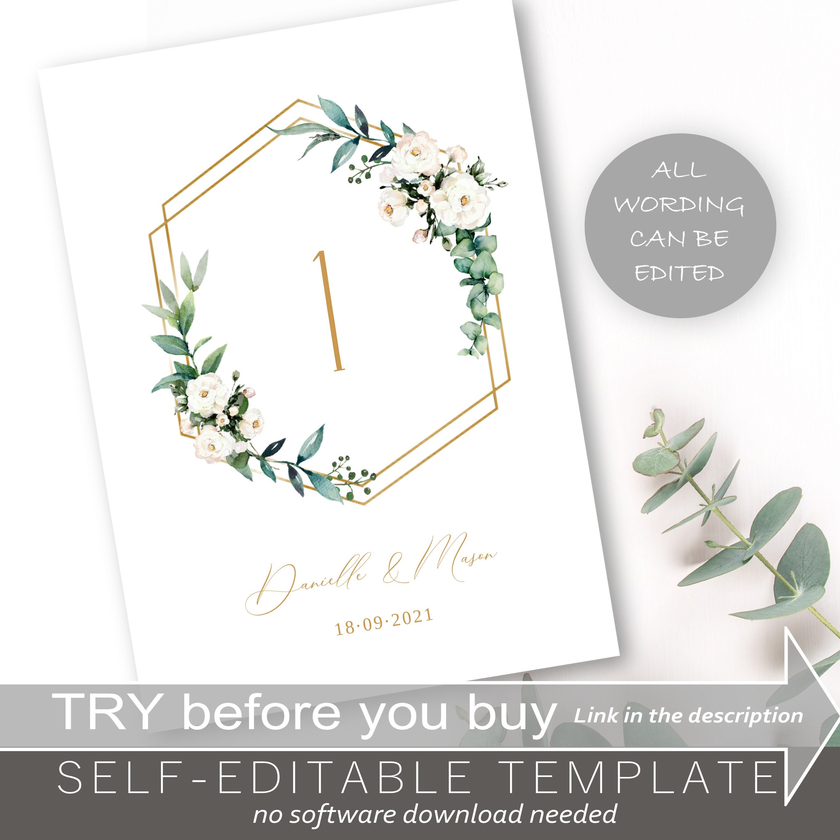 Wedding Table Number/name Card Template Greenery Table | Etsy