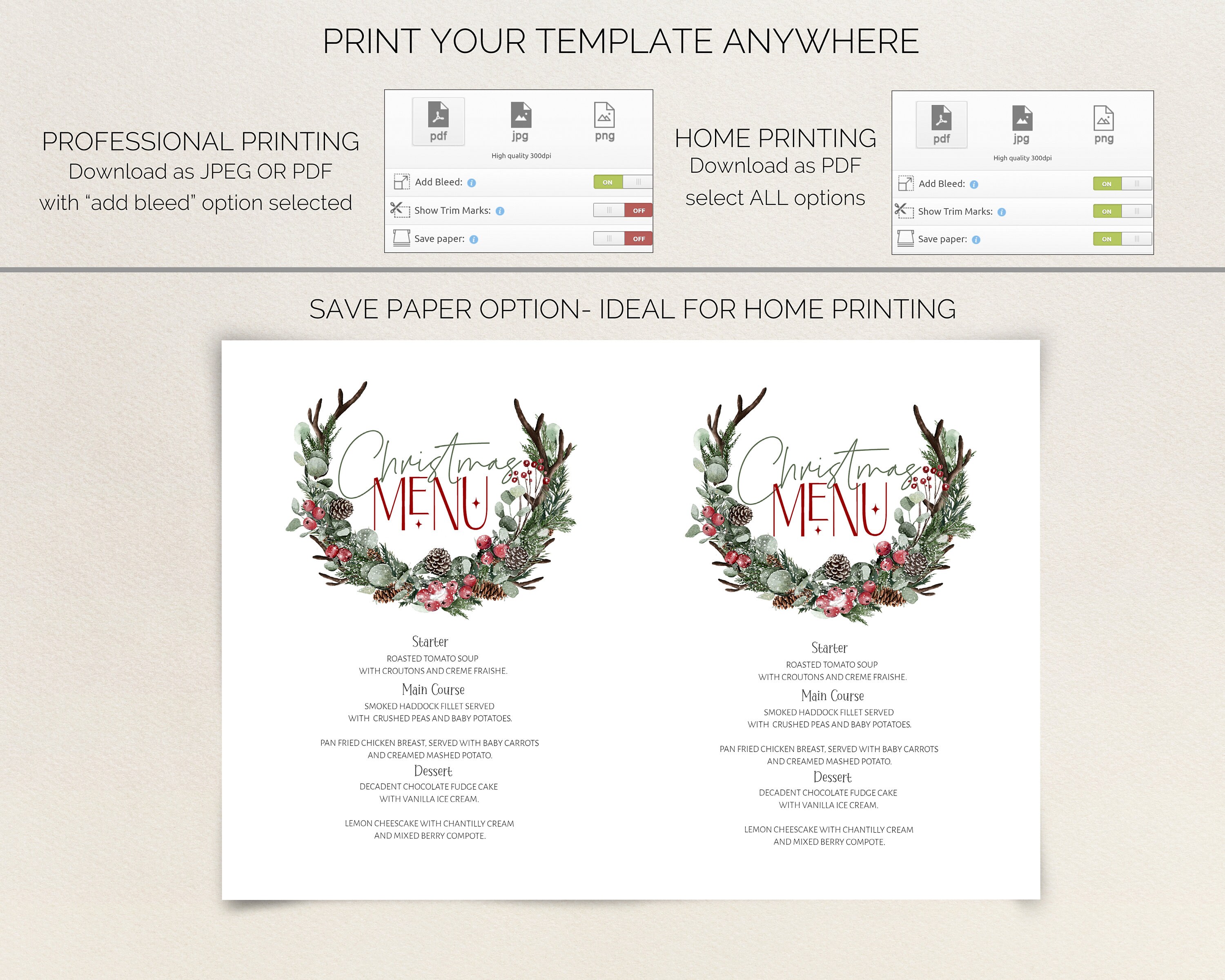 Christmas Menu Template Christmas Berry Menu Printable - Etsy UK