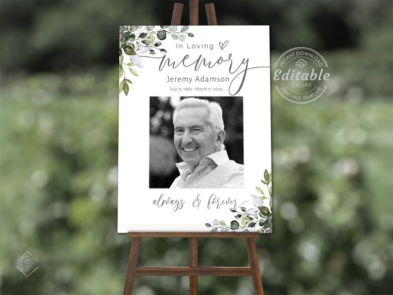 Greenery Funeral Sign, Memorial Sign, Celebration of Life Welcome ...