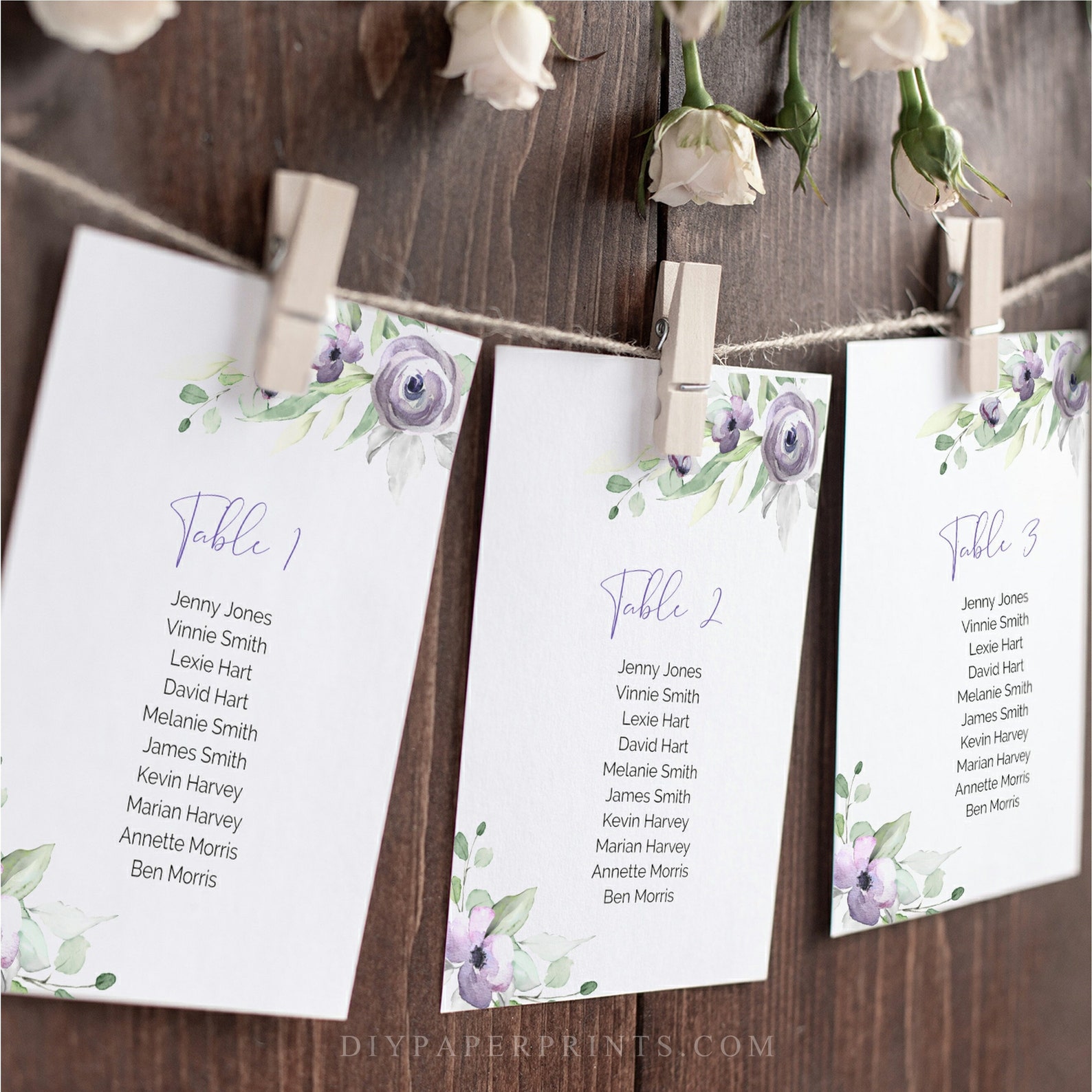 Seating Chart Template, Editable Purple Seating Cards, Seating Chart ...
