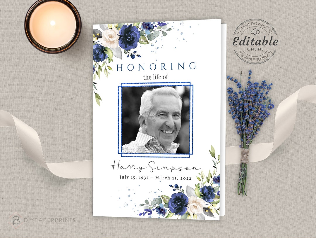 Funeral Program Template for Men Blue Roses Men Women - Etsy