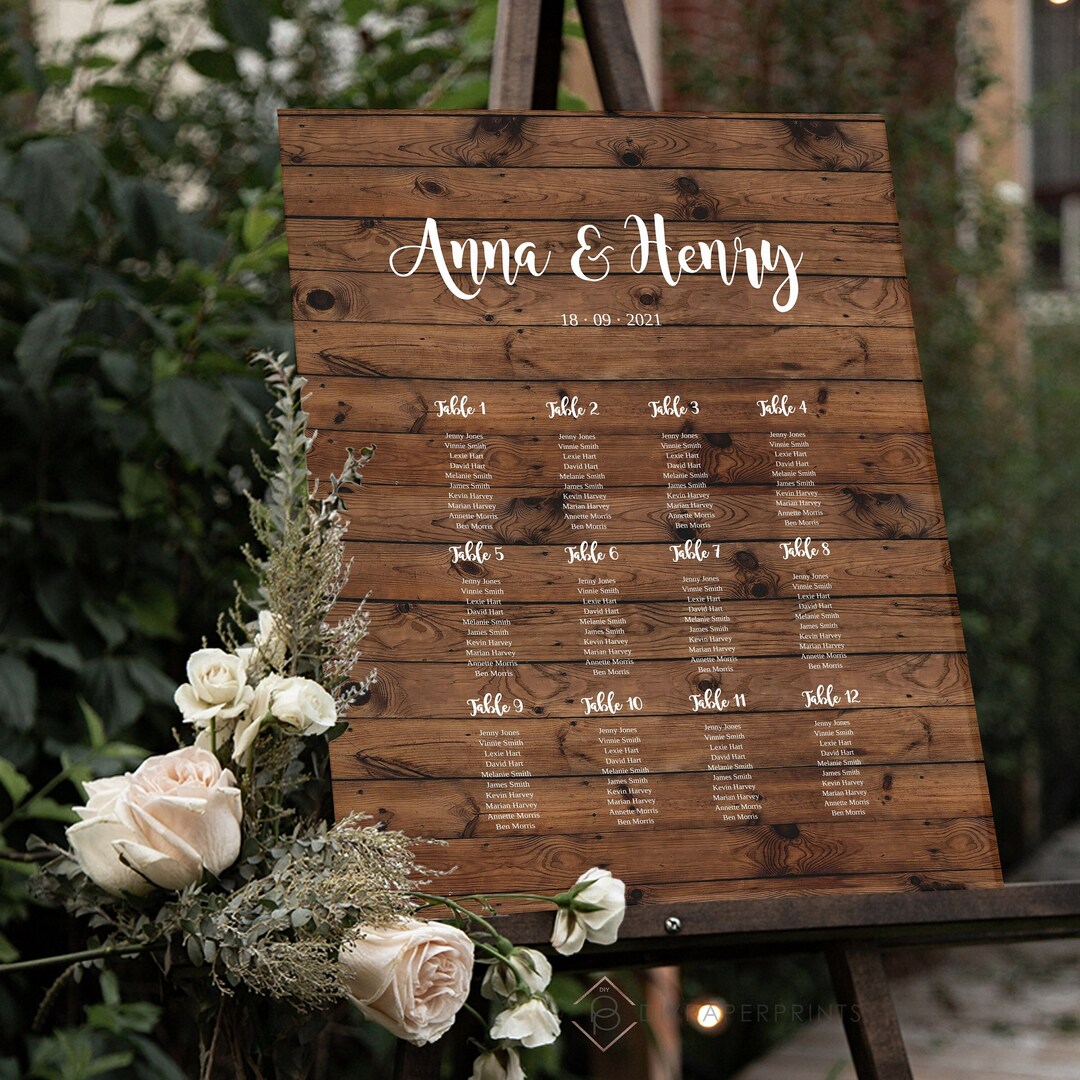Rustic Wedding Seating Chart, Country Wedding Table Plan Template ...