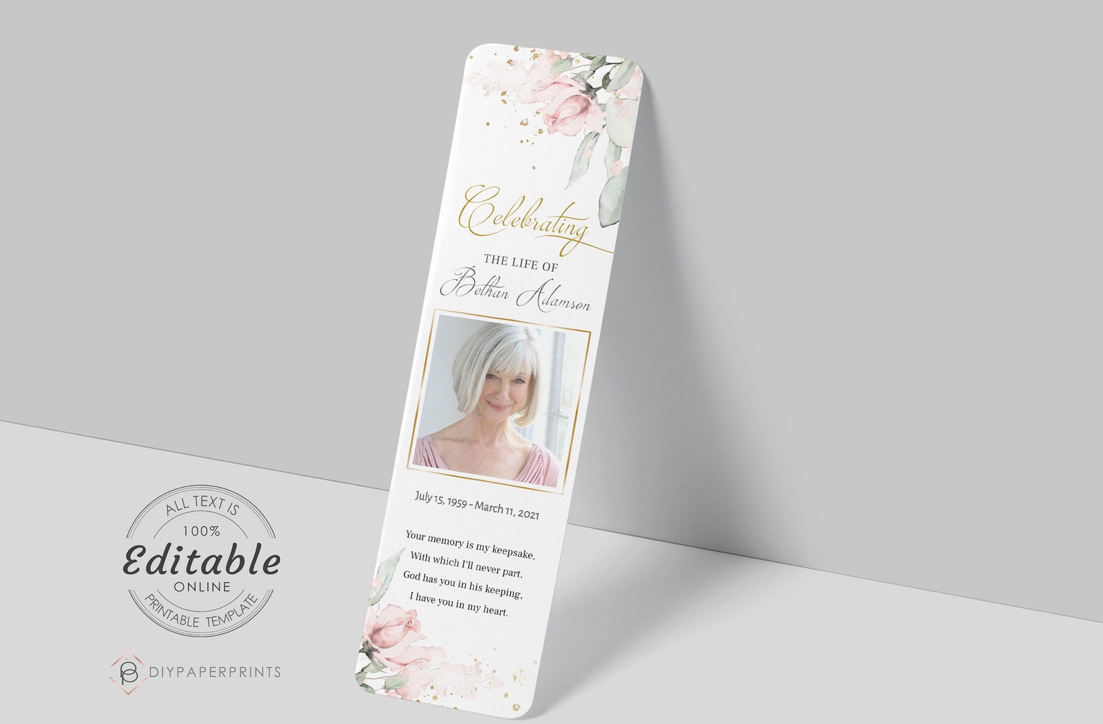 Modèle de marque-page funéraire, signet funéraire modifiable ...