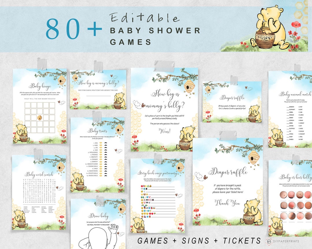 Classic Winnie the Pooh Baby Shower Games, Printable Baby Shower Bundle ...
