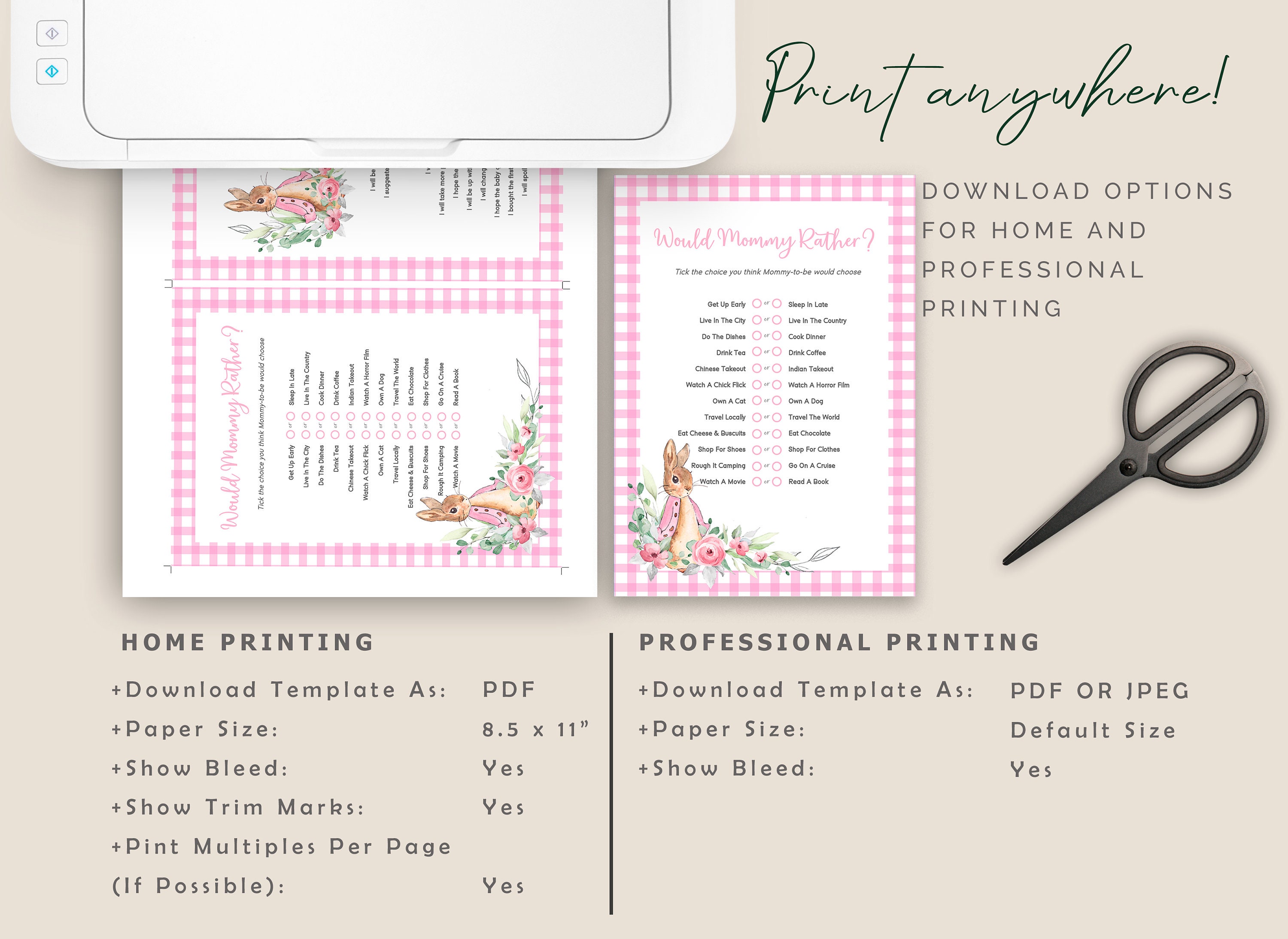 Peter Rabbit Baby Shower Games Bundle, Pink Peter Rabbit Baby Shower ...