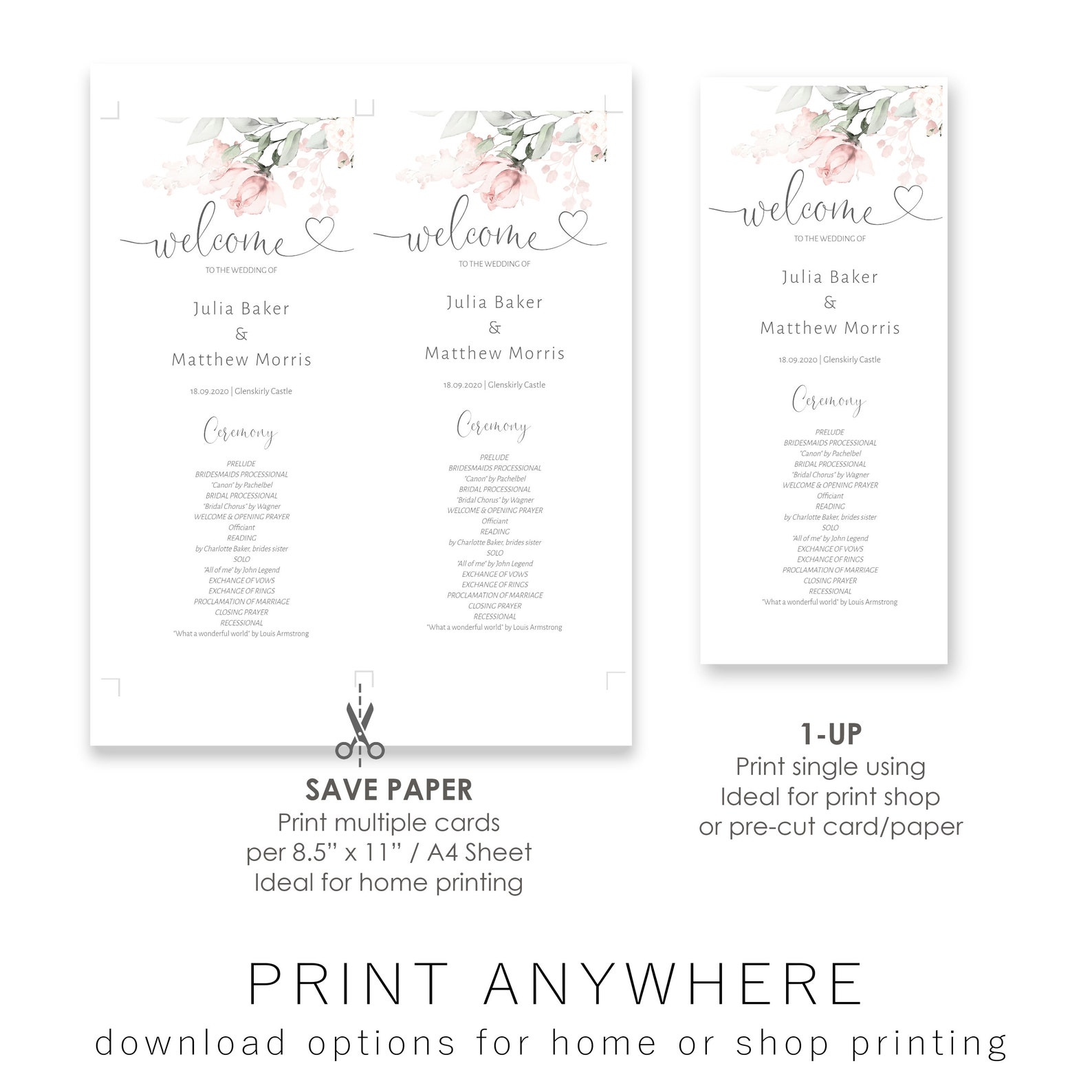Blush Pink Wedding Program Template Pink Floral Printable - Etsy UK