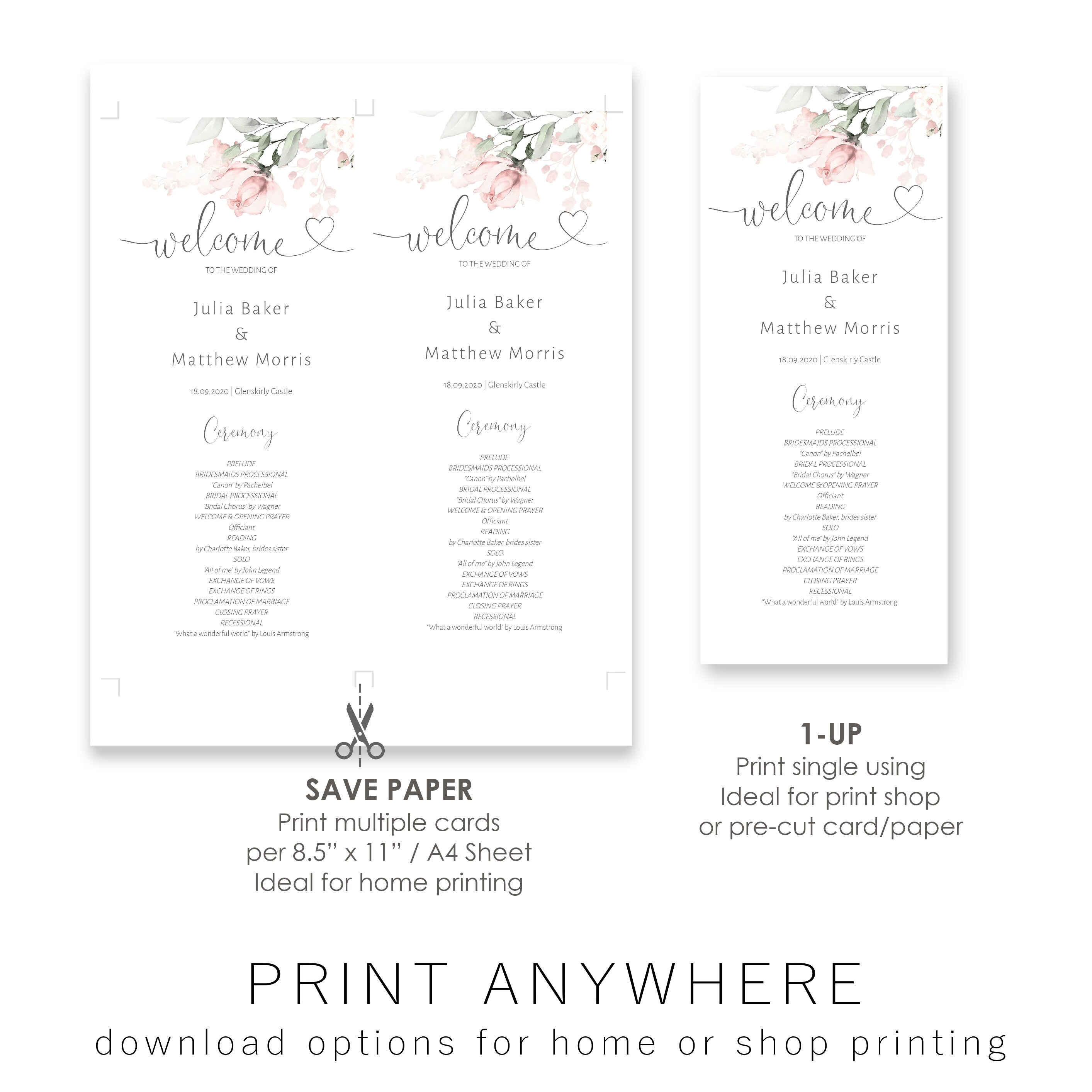 Blush Pink Wedding Program Template Pink Floral Printable - Etsy UK