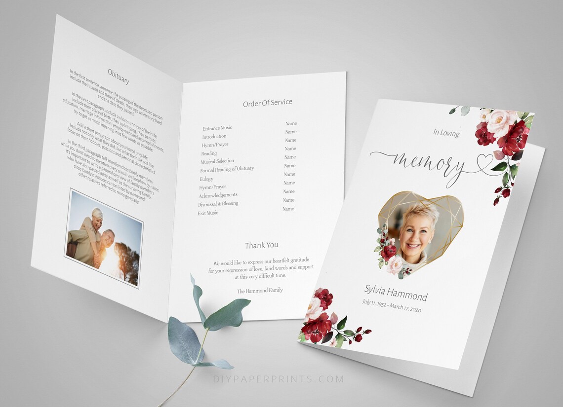 Funeral Program Template Red Funeral Memorial Printable | Etsy