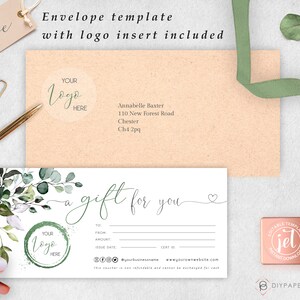 Greenery Gift Certificate Template, Printable Holiday Gift Cards ...