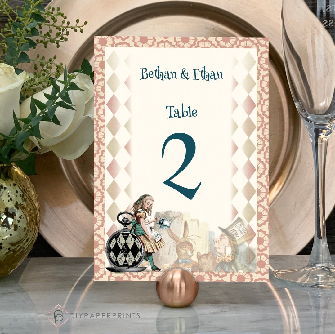 Table Number Card Template, Alice in Wonderland Wedding Table Number ...