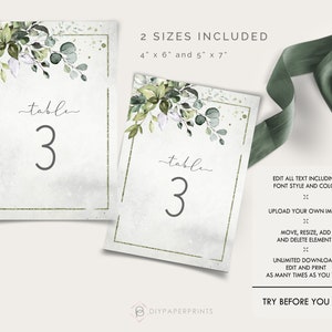 Printable Table Numbers, Greenery Table Numbers, 5x7, 4x6, Green and ...