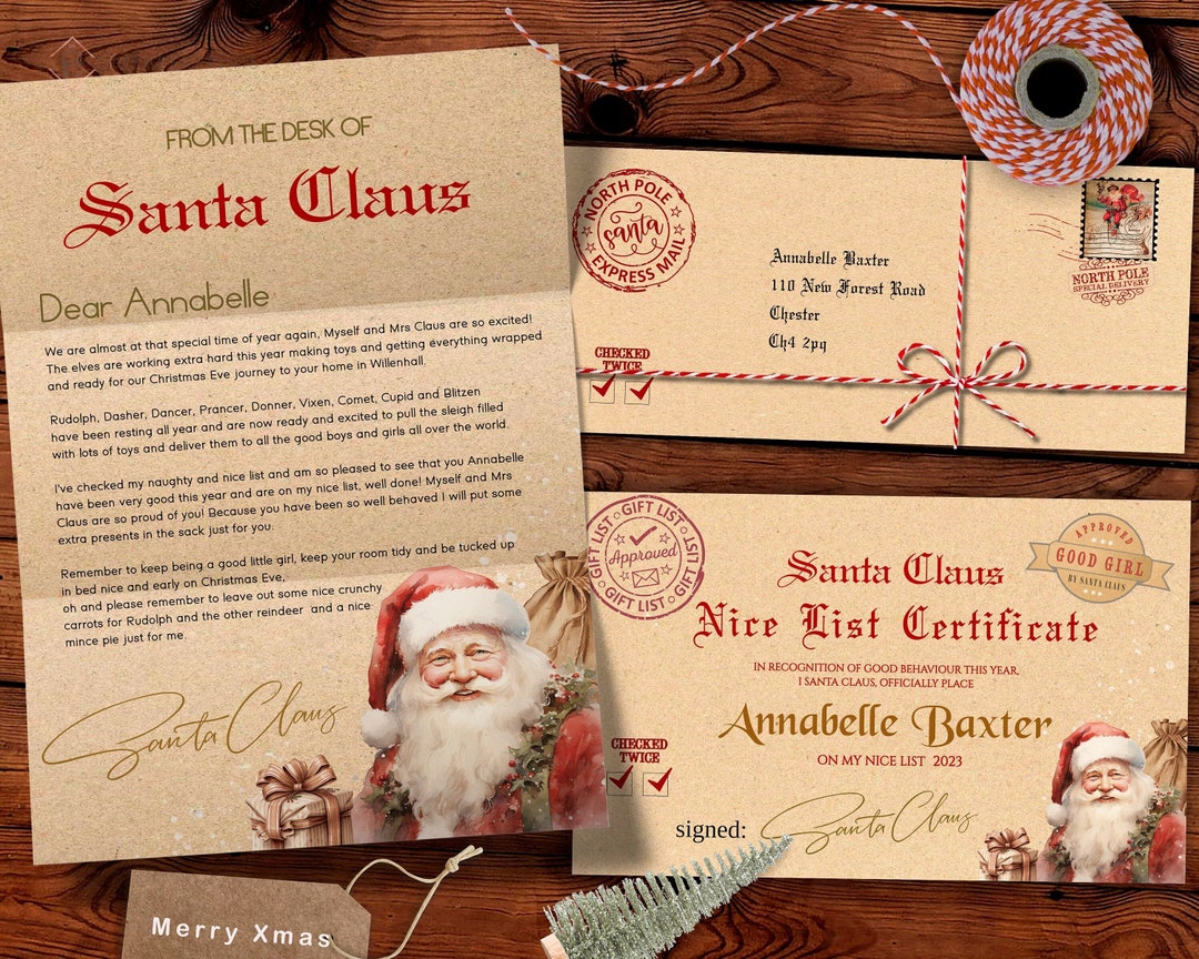 Editable Letter From Santa, Nice List Certificate, Christmas Santa ...