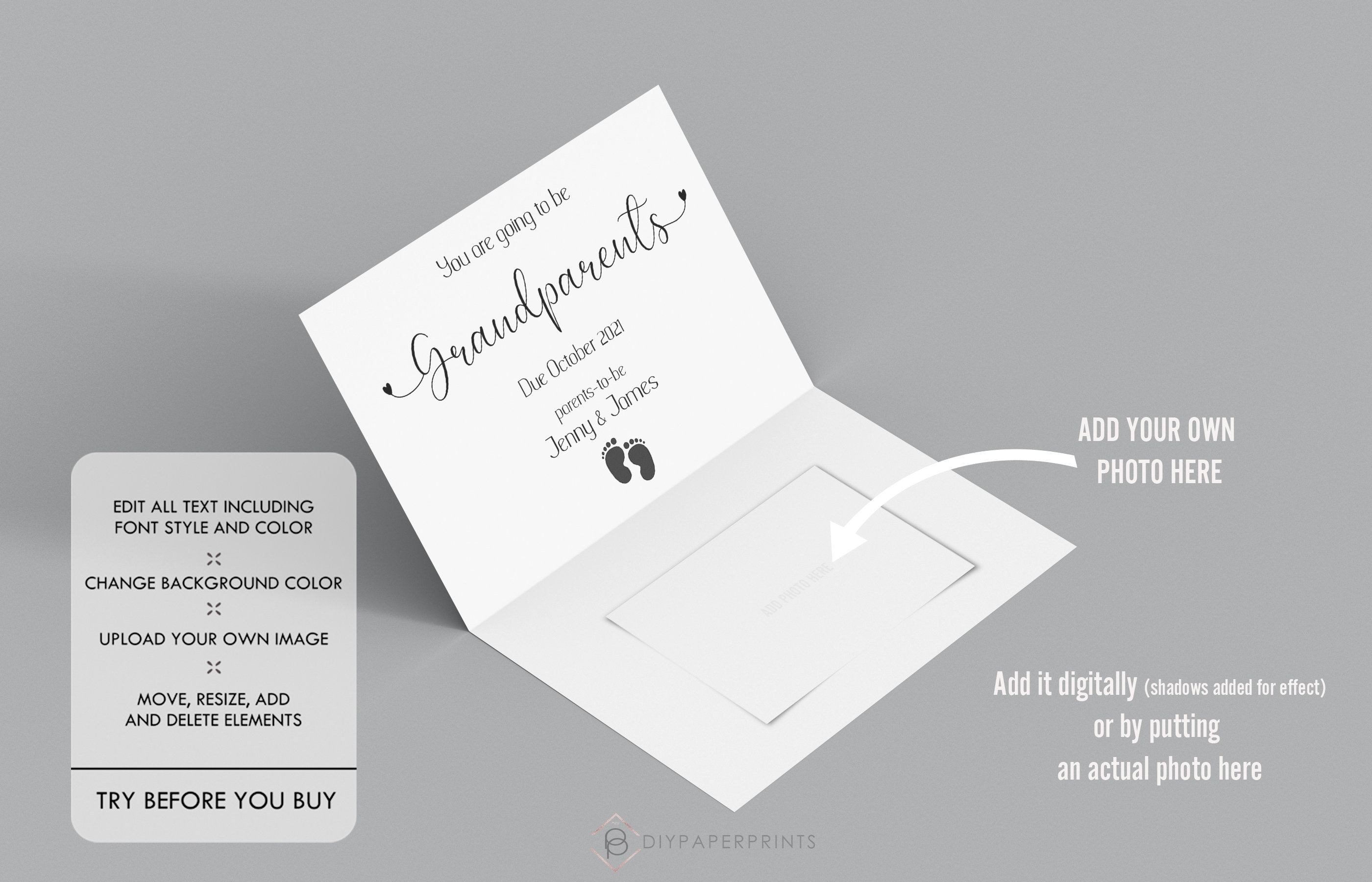 Pregnancy Announcement Card Template Surprise New Baby | Etsy