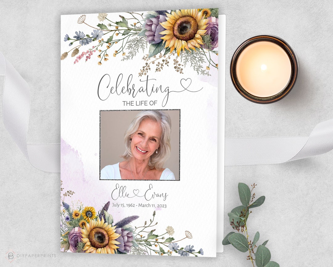 Editable Funeral Program Template Sunflowers Memorial Service Wild ...