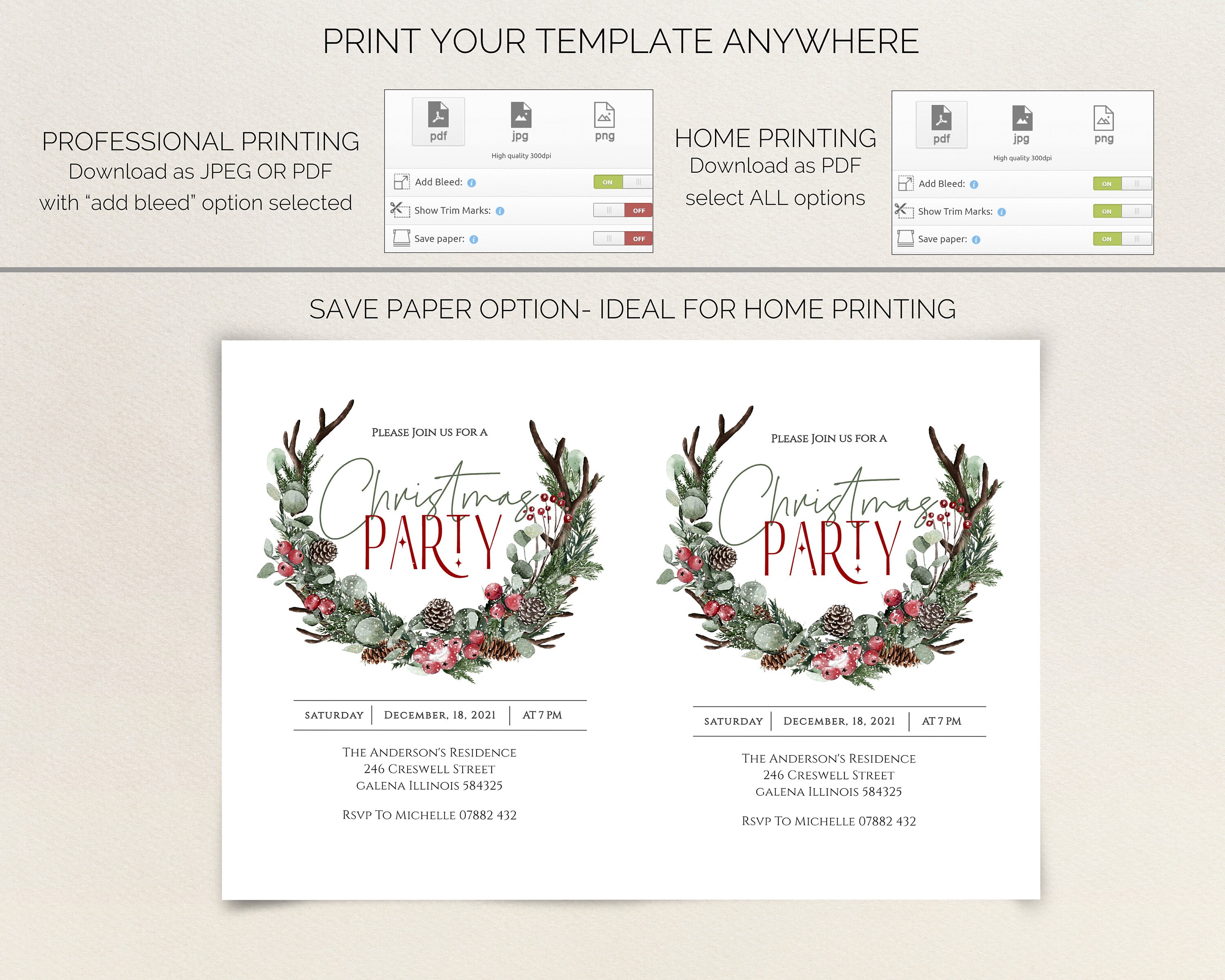 Editable Christmas Party Invitation, Christmas Party Invitation ...