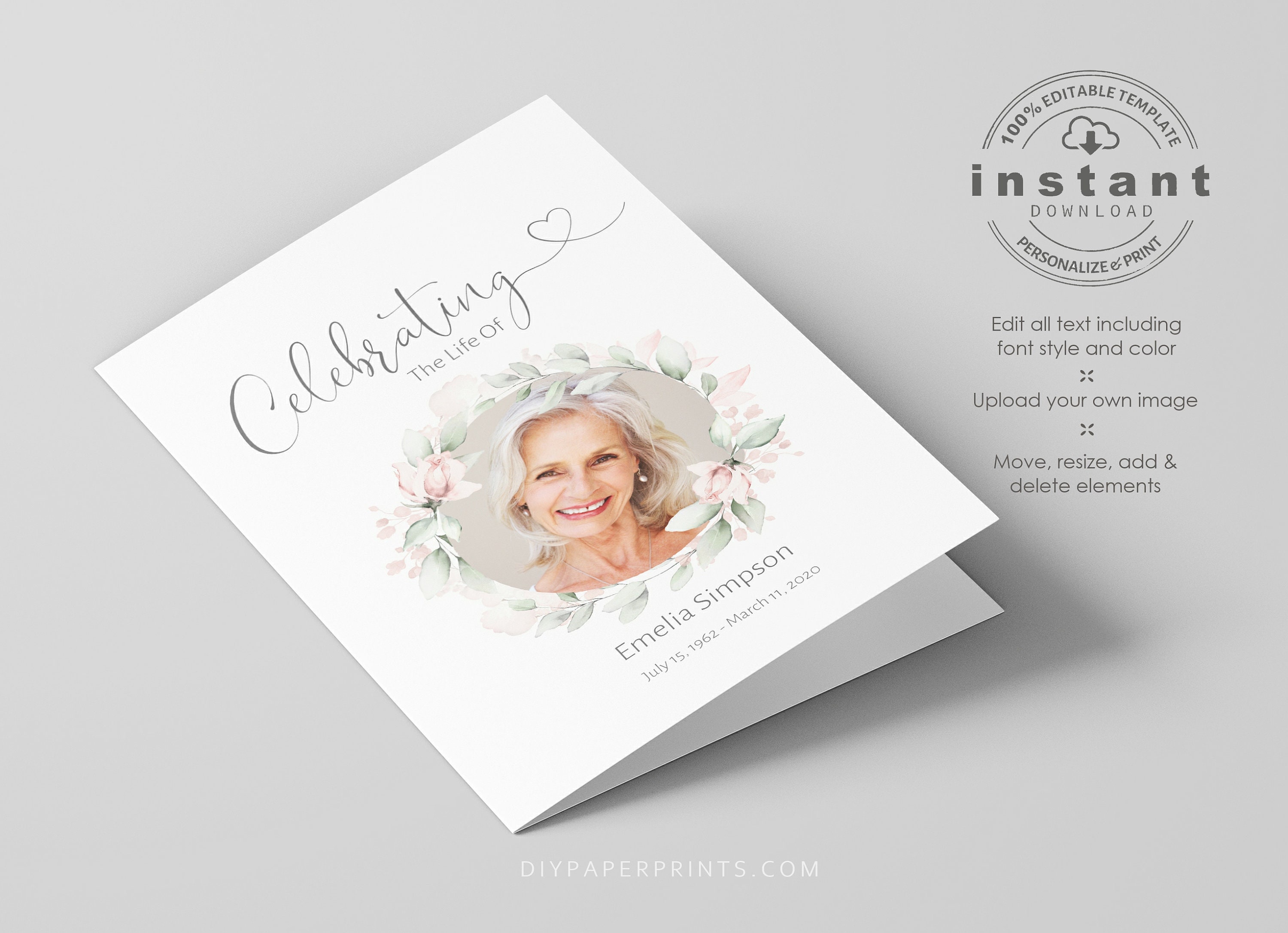 Funeral Program in Loving Memory Printable Editable Order | Etsy