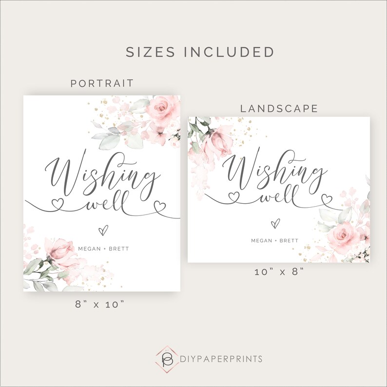 Wishing Well Sign Template Pink Water Color Instant | Etsy