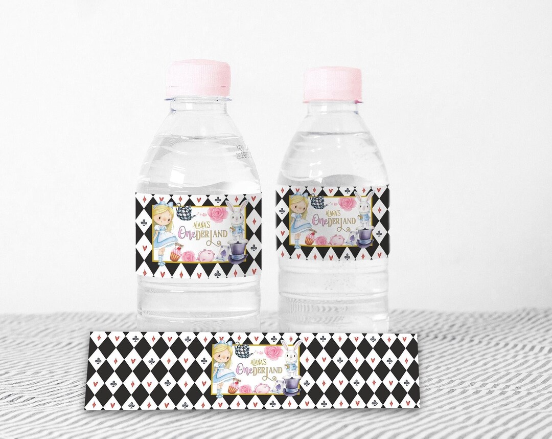 Alice in Wonderland Water Bottle Label, Alice in Onederland Birthday ...