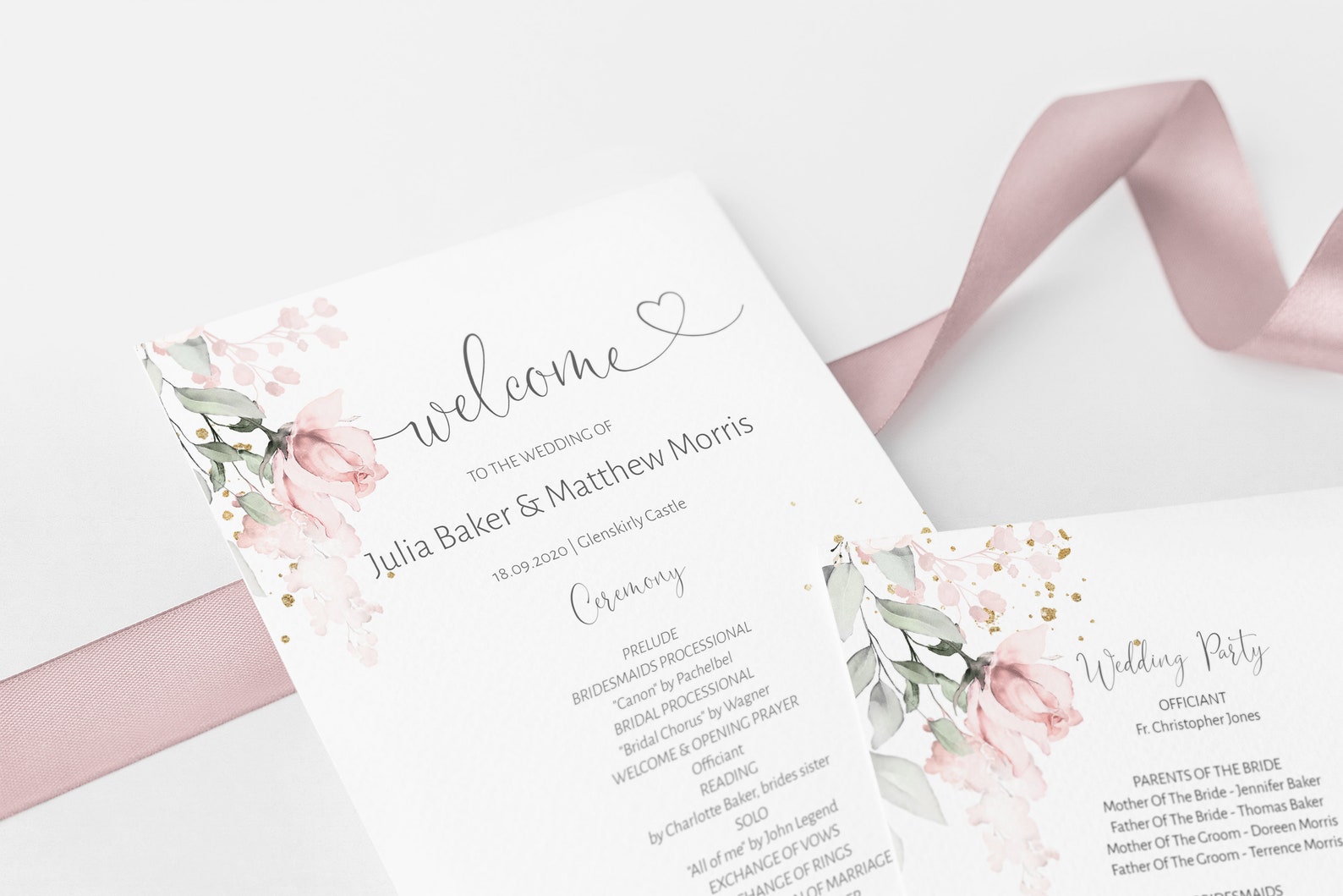 Blush Pink Wedding Program Template Pink Floral Printable - Etsy UK