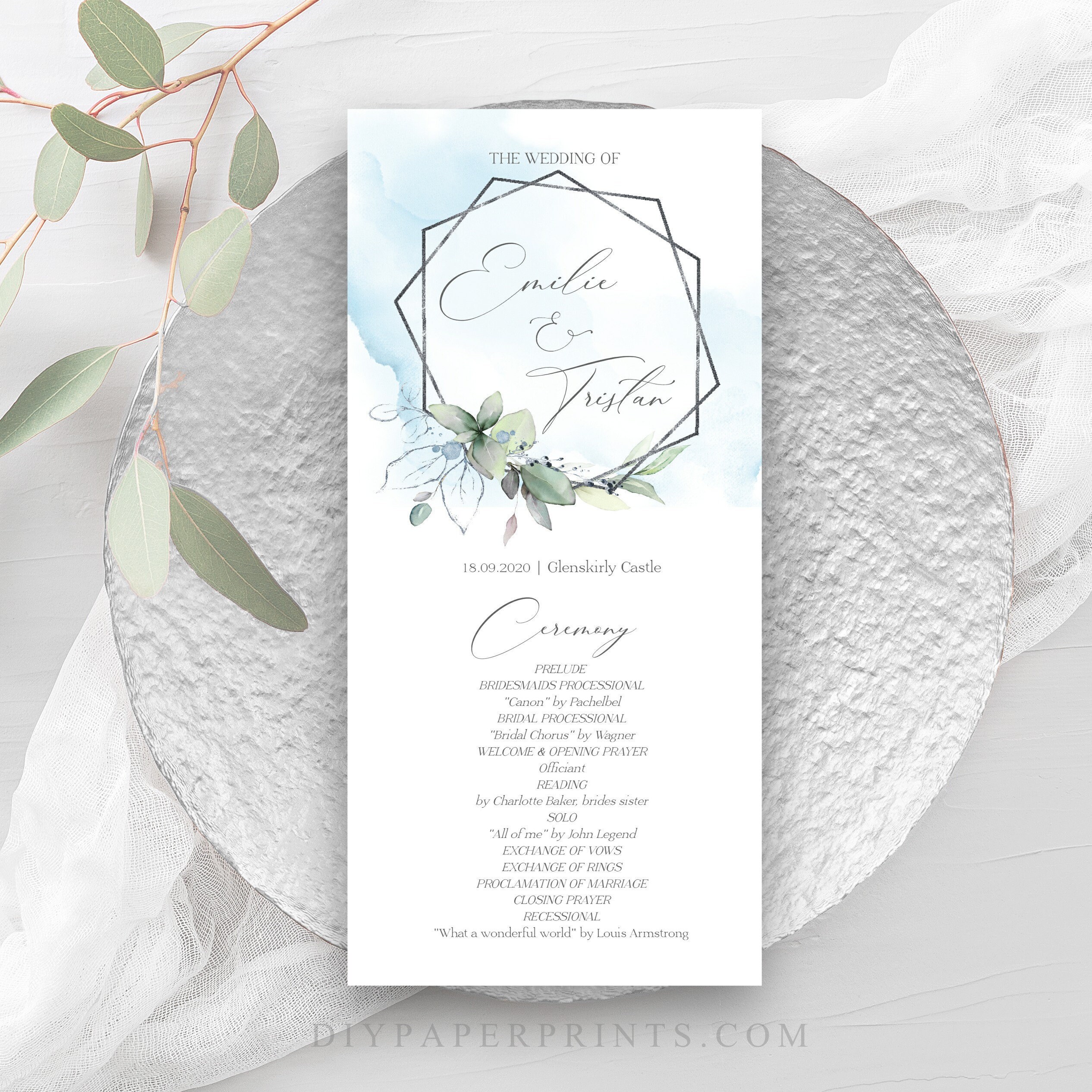 Blue Wedding Program Template Printable Order of Service | Etsy