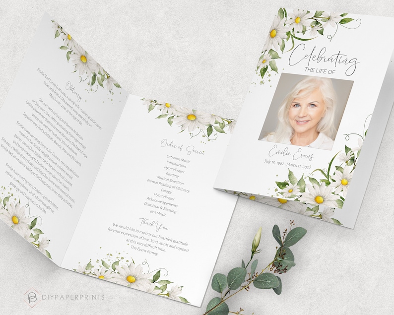 Editable Funeral Program Template, Daisies Funeral Memorial, Printable ...