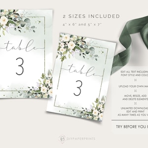 Printable Table Numbers, Greenery Table Numbers, 5x7, 4x6, Table ...