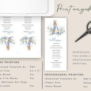 Peter Rabbit Menu Template, Menu Card Template, Baby Shower Menu ...