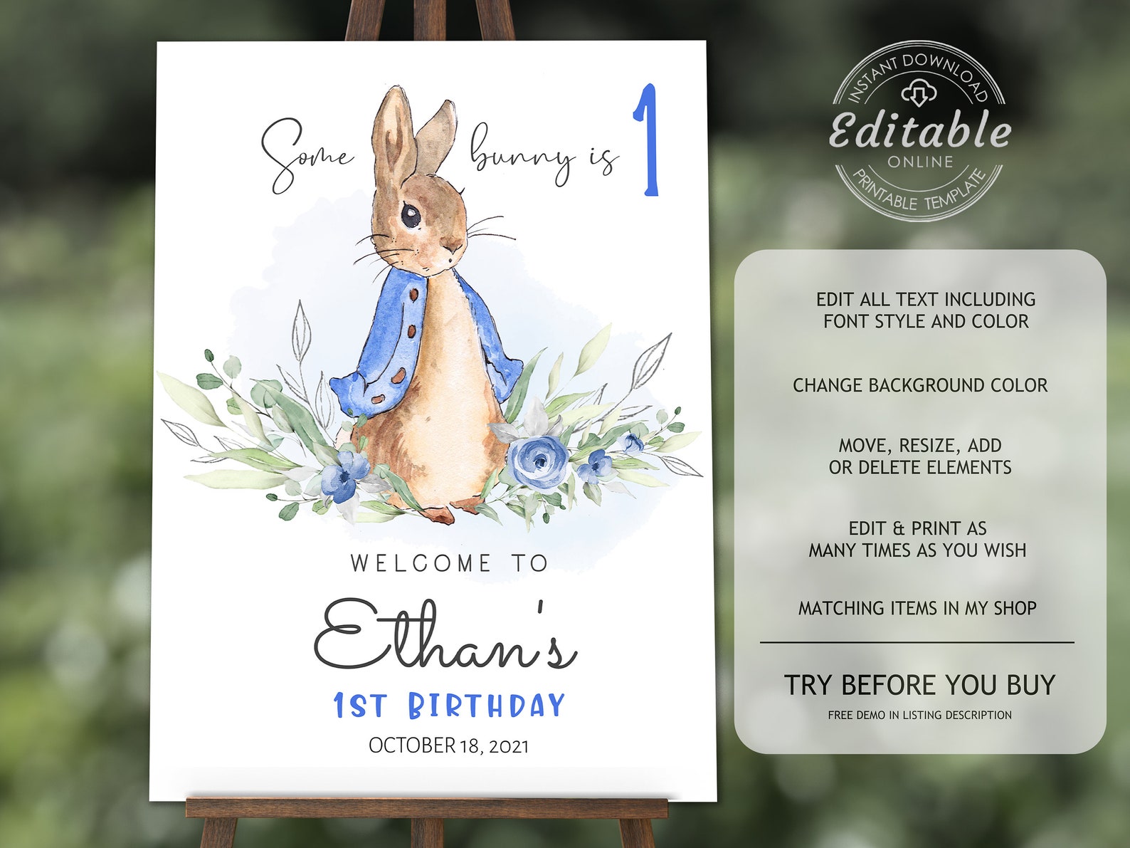 Peter Rabbit Birthday Welcome Sign Personalized First - Etsy