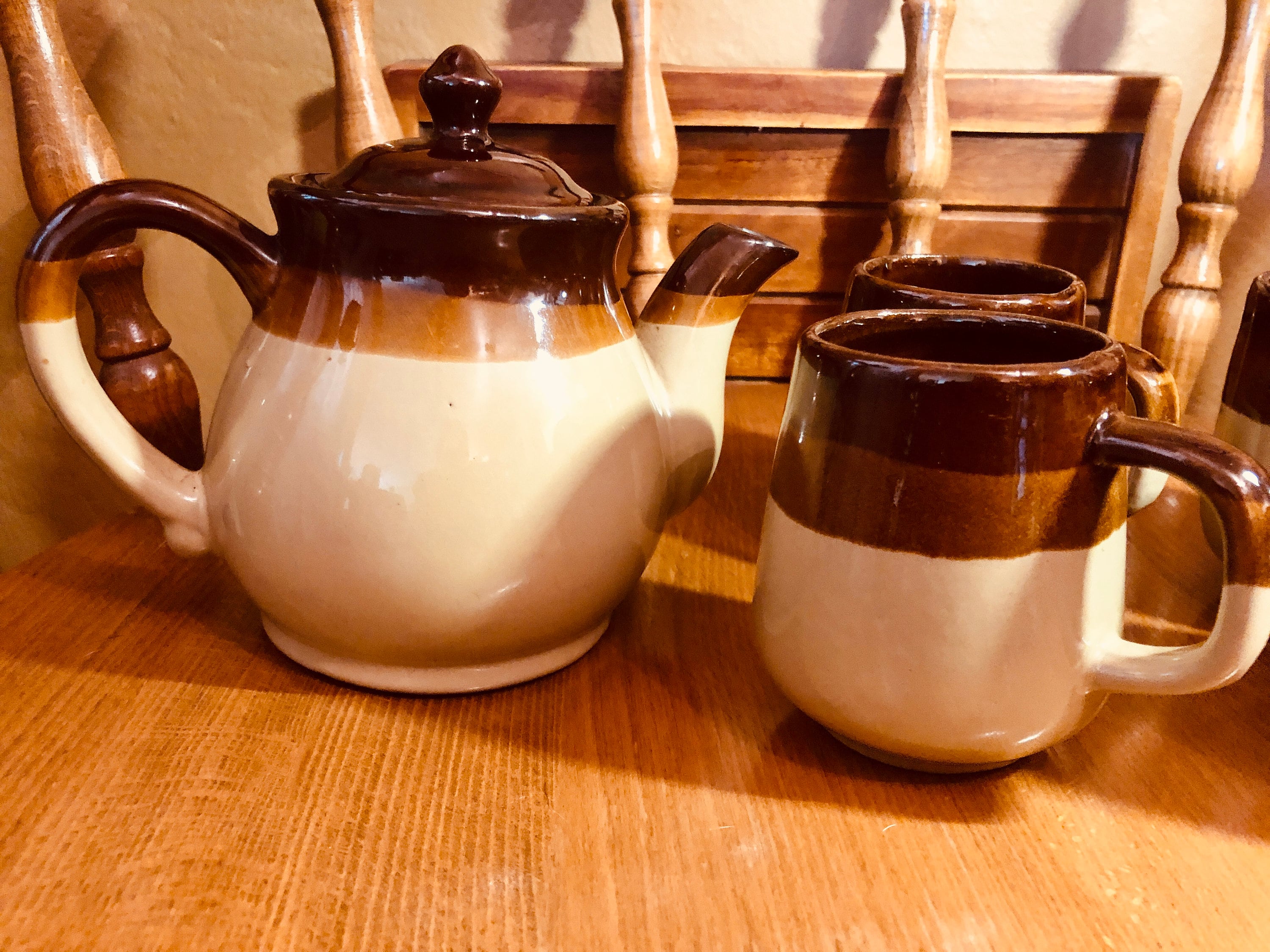Vintage Brown and Beige Ceramic Tea Set With Four Cups - Etsy
