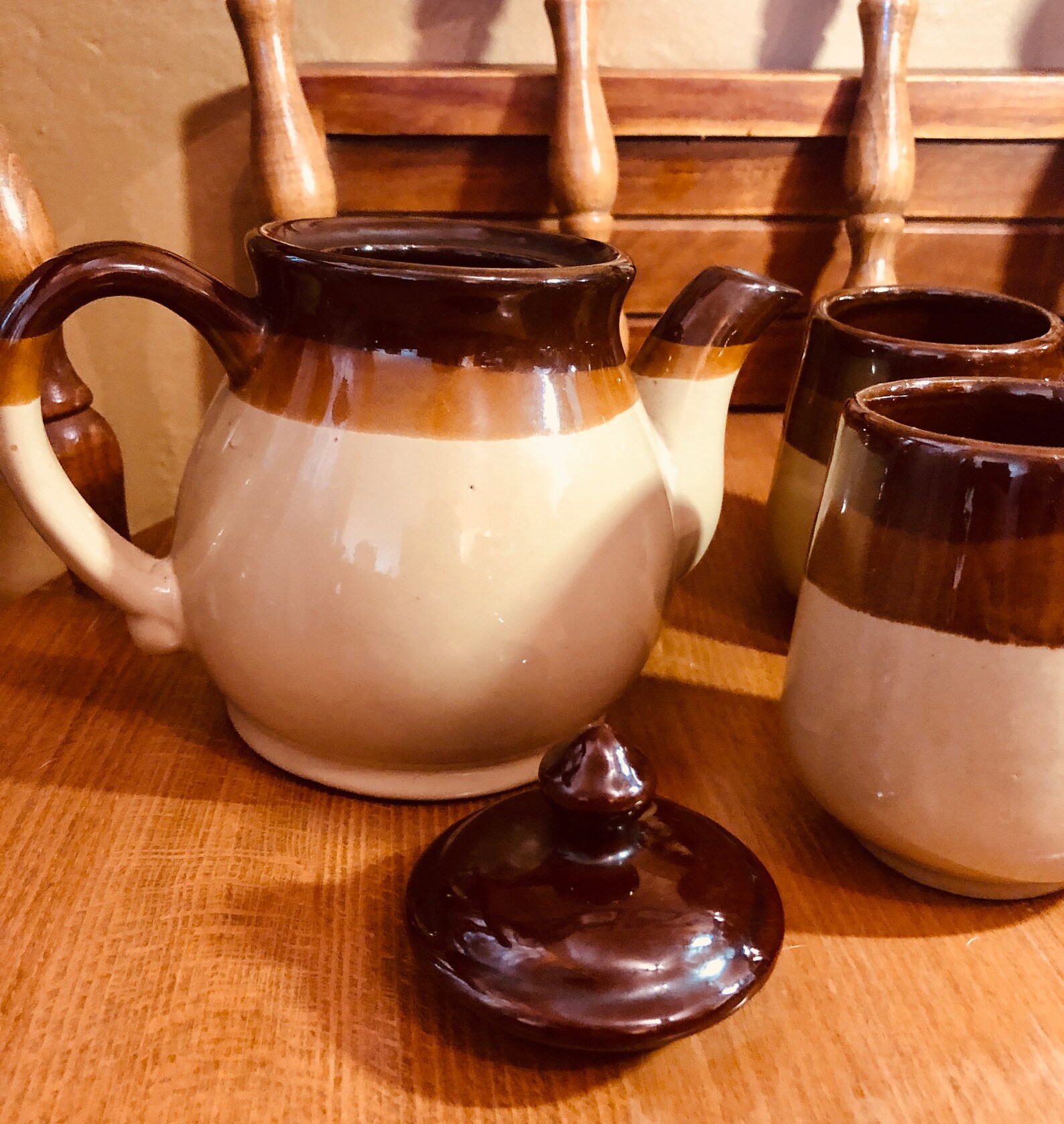 Vintage Brown and Beige Ceramic Tea Set With Four Cups - Etsy